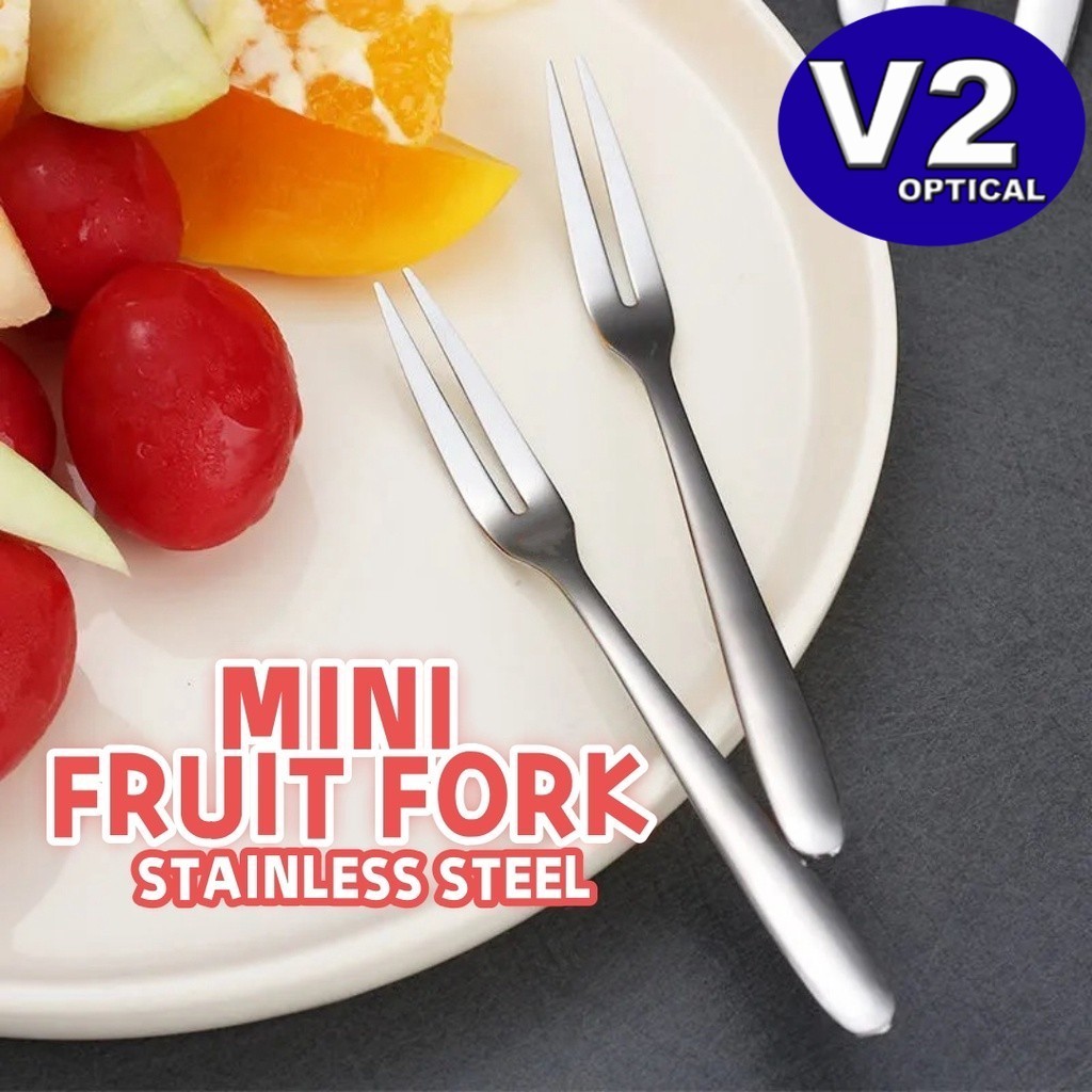 (1 PCS) Stainless Steel Fruit Fork Thick Tableware Two Tooth Small Fork ...