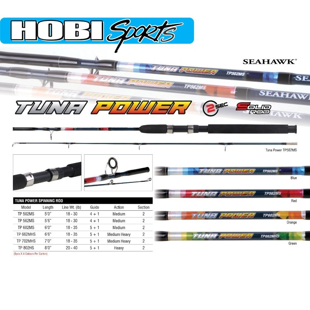 Seahawk Tuna Power III Spinning Rod (2-PIECE DESIGN) LIAT DAN TAHAN PUMP KELI TAKAT 5kg XDE HAL ...