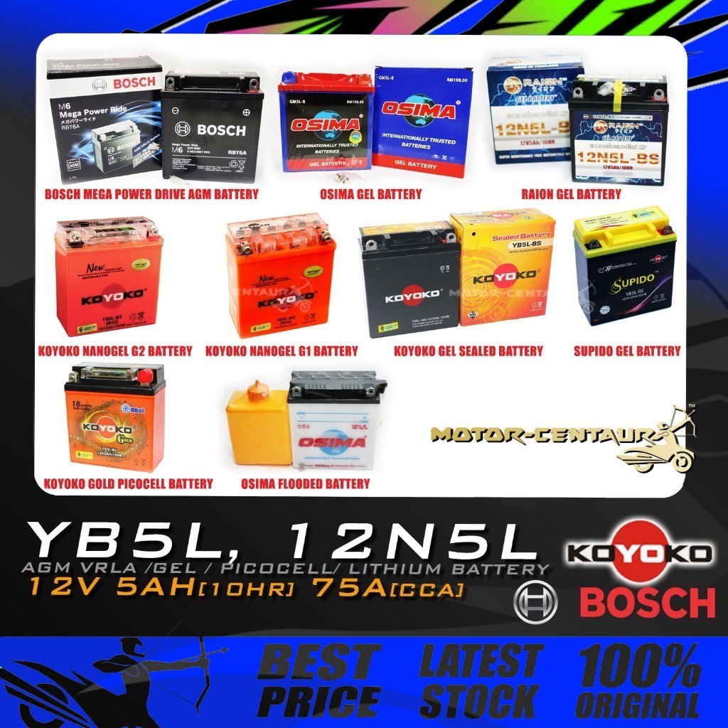 BATERI MOTOSIKAL BOSCH KOYOKO OSIMA 12N5L YB5L YB5 BATTERY EX5 / KRISS ...