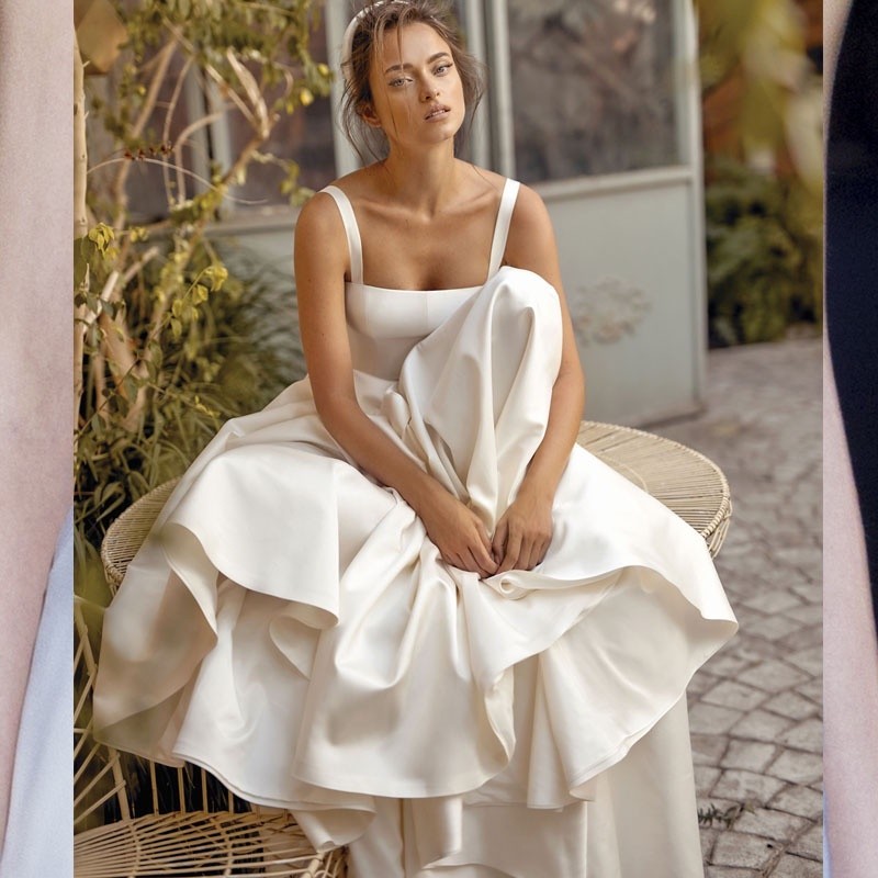 YLFF-Brides Tuxedo Gauze Bridal Toast White Long Simple French ...