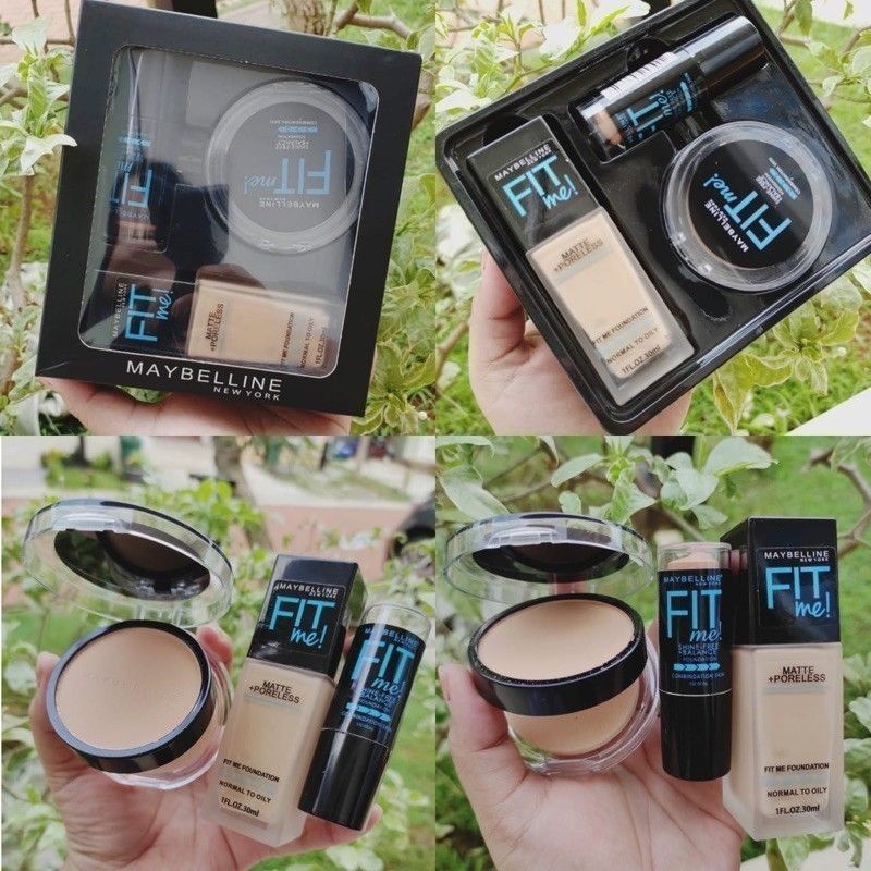 MAYBELINE FIT ME MAKE UP SET 3IN1 Foundation + Concealer Stik + Powder ...