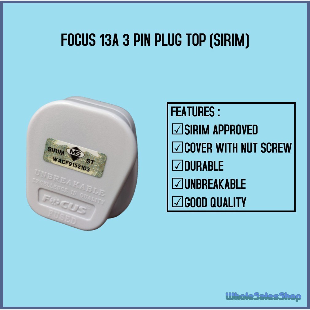 FOCUS 13A 3 PIN SIRIM PLUG TOP SAFETY UNBREAKABLE FUSED KEPALA PLUG ...