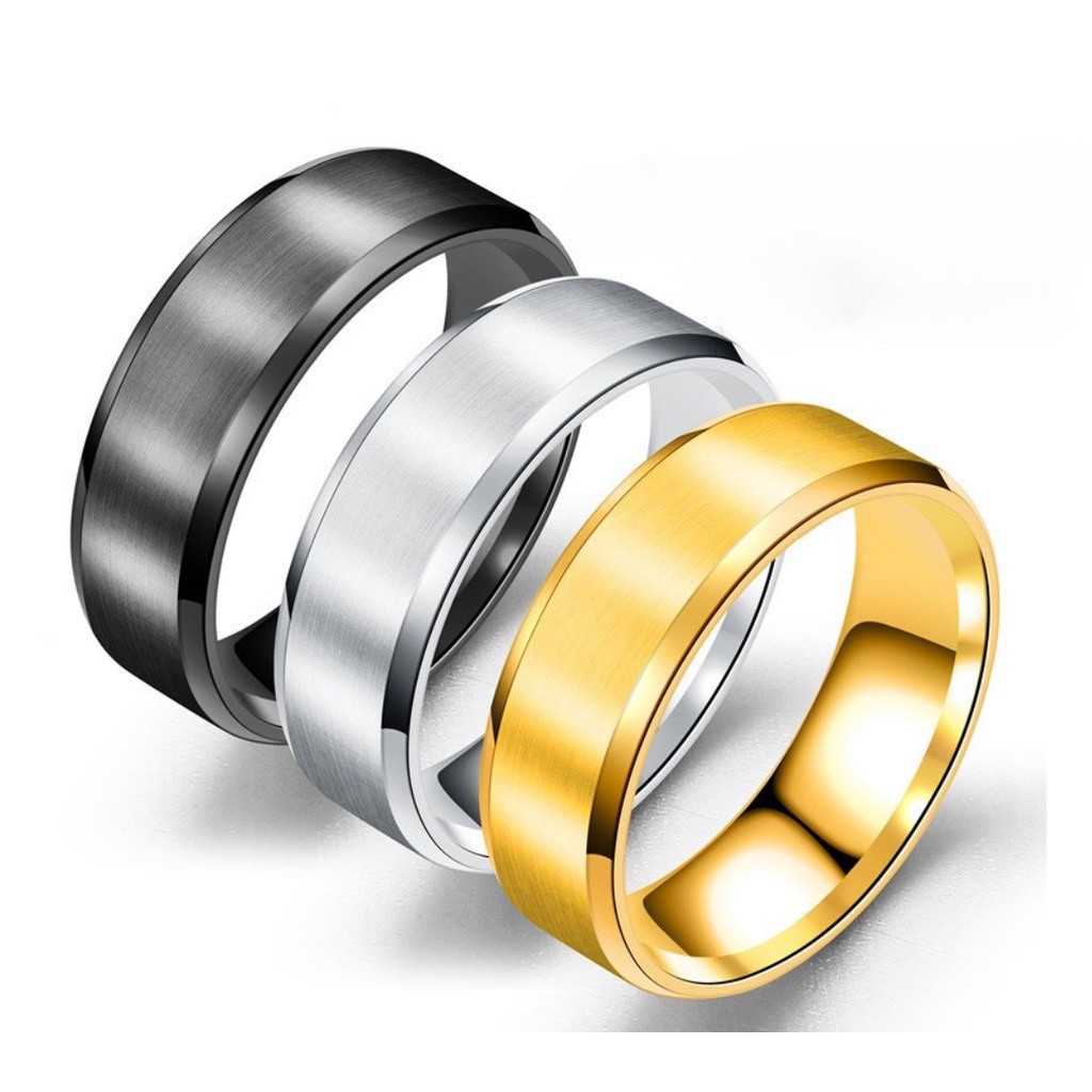 Titanium Cincin Cool Simple Men Ring Black Gold Silver Polishing Finger ...