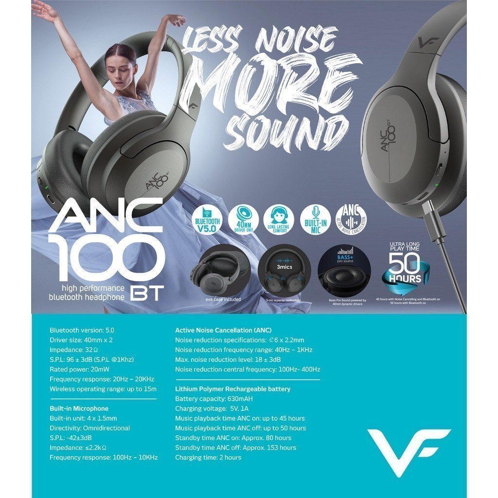 Vinnfier VF ANC 100 BT Noise Cancelling High Performance Bluetooth ...
