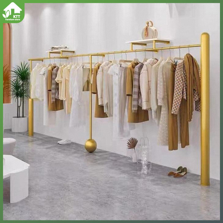 Clothing Store Display Shelf Wall Iron Gold Clothes Rack Private ...
