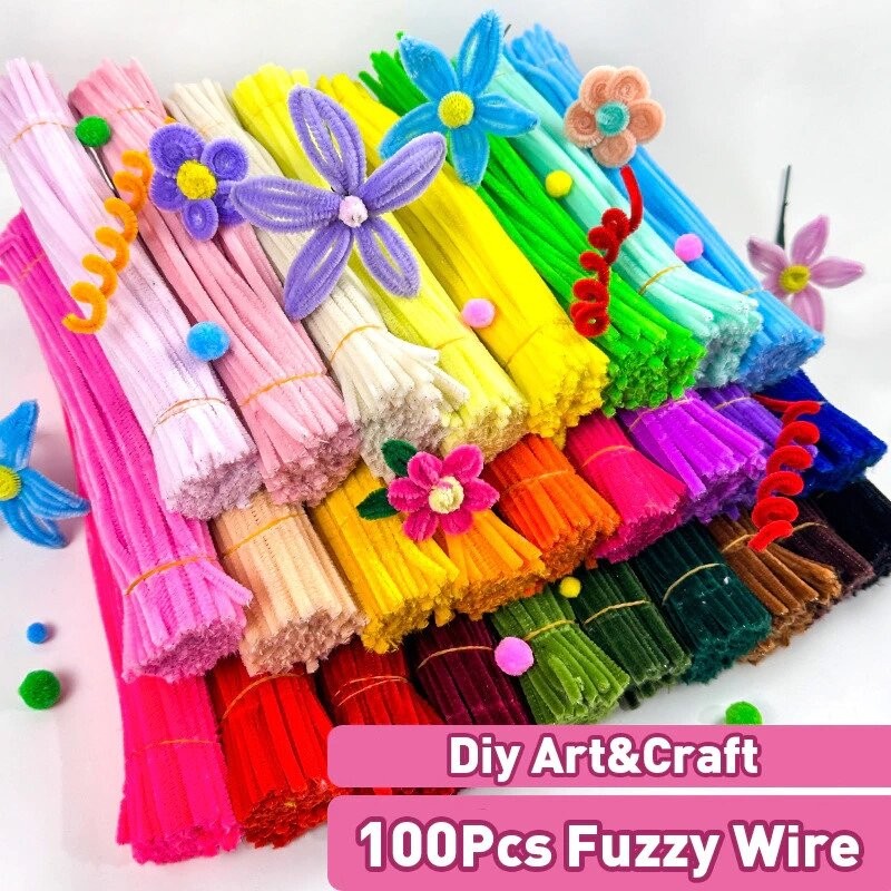 100pcs Colorful Dense Fuzzy Wire Pipe Cleaner Craft Flower DIY Handmade ...