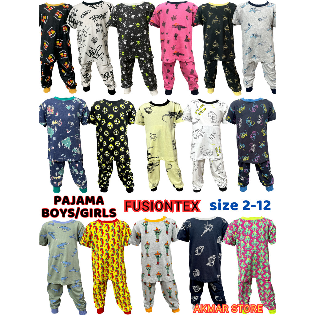 BAJU TIDUR BUDAK LELAKI, BRAND FUSIONTEX, SIZE 2-12, PYJAMAS BUDAK ...