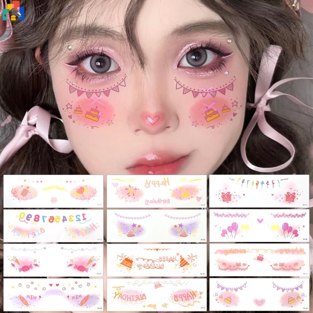 Cartoon Happy Birthday Temporary Face Tattoo Sticker Waterproof Facial ...