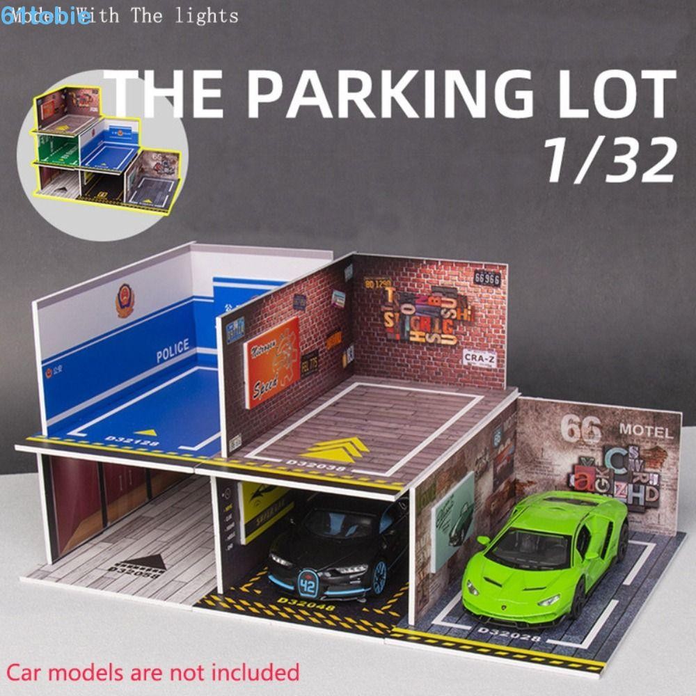 TOBIE 1/32 Car Garage, LED Lighting Miniature Parking Lot Model, Kids ...