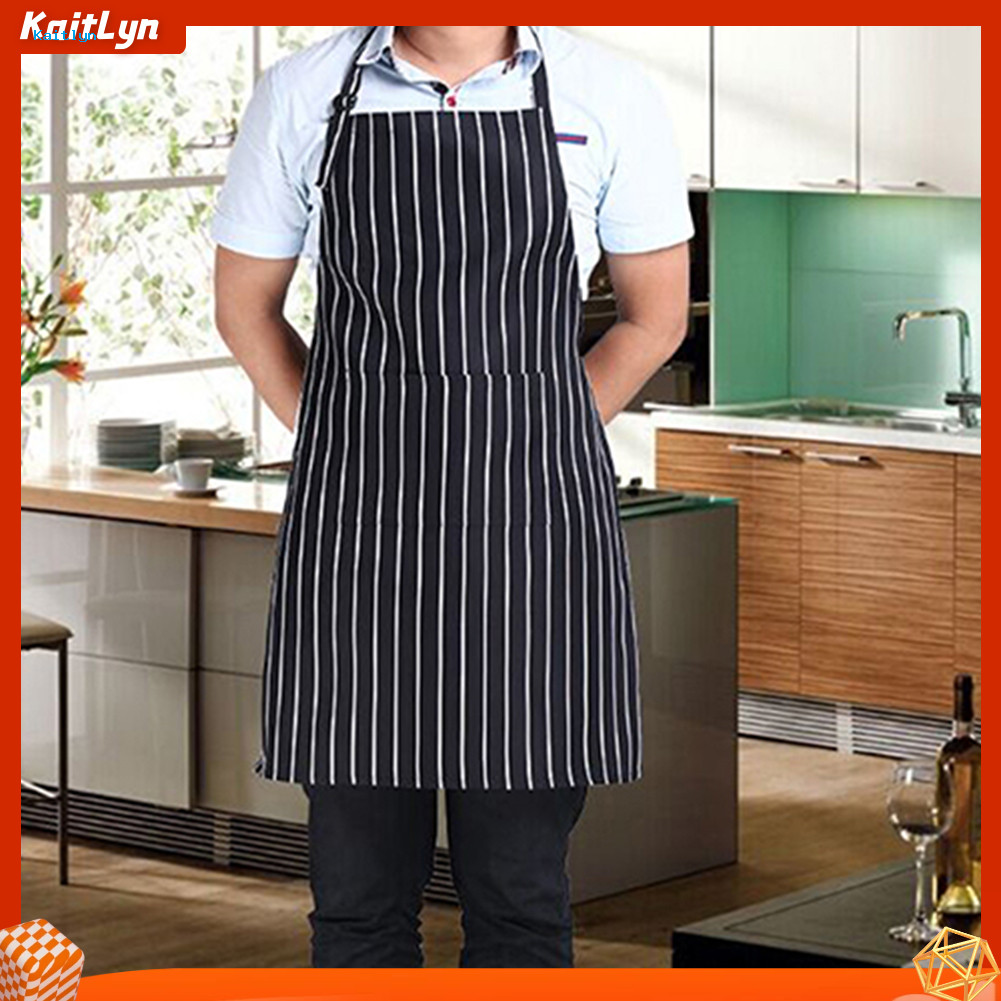 Adjustable Adult Black Stripe Bib Apron With 2 Pockets Chef Waiter ...