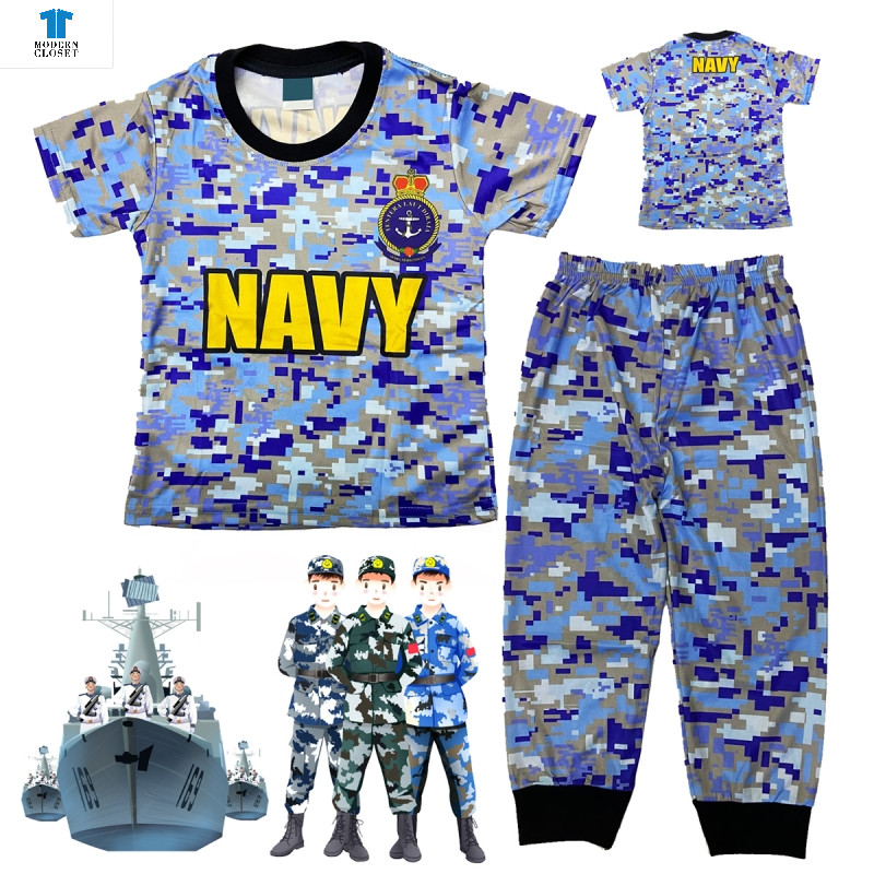 (1-7Y) QS Kids Full Print SEA NAVY UNIFORM Microfiber Pajamas Baju ...