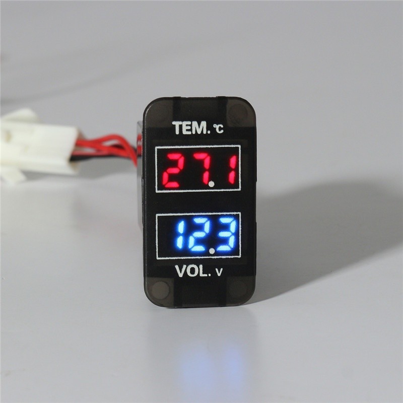 Black Car Voltmeter Thermometer LED Digital Real-time Dual Display ...