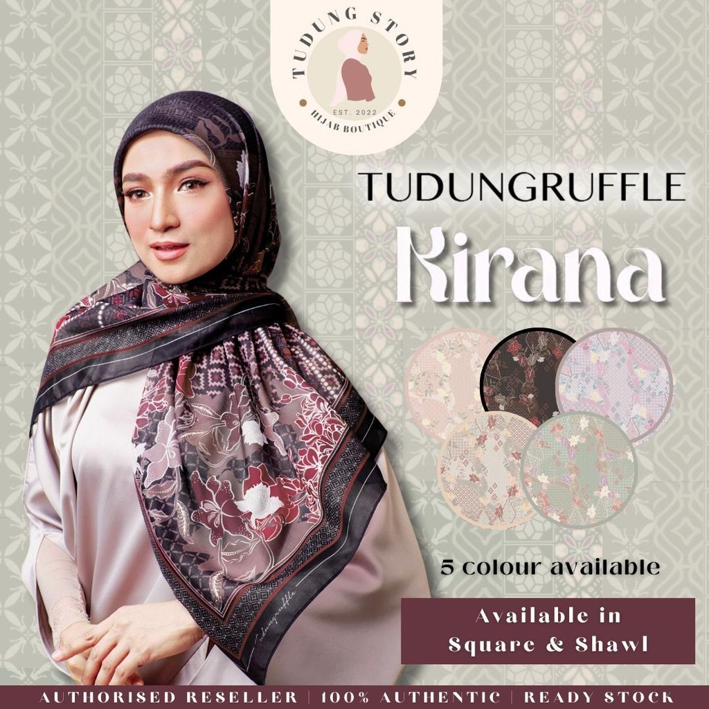 Tudung Ruffle KIRANA Printed Cotton & Satin Collection + Free Exclusive ...