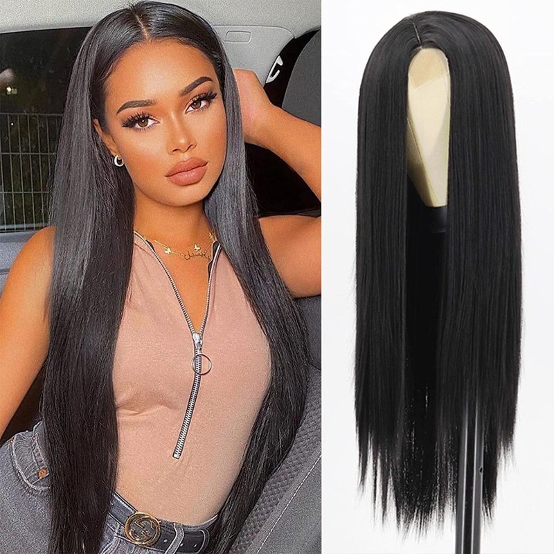 Wig Women's Mid Length Straight Hair Full Head Wig | Shopee Malaysia