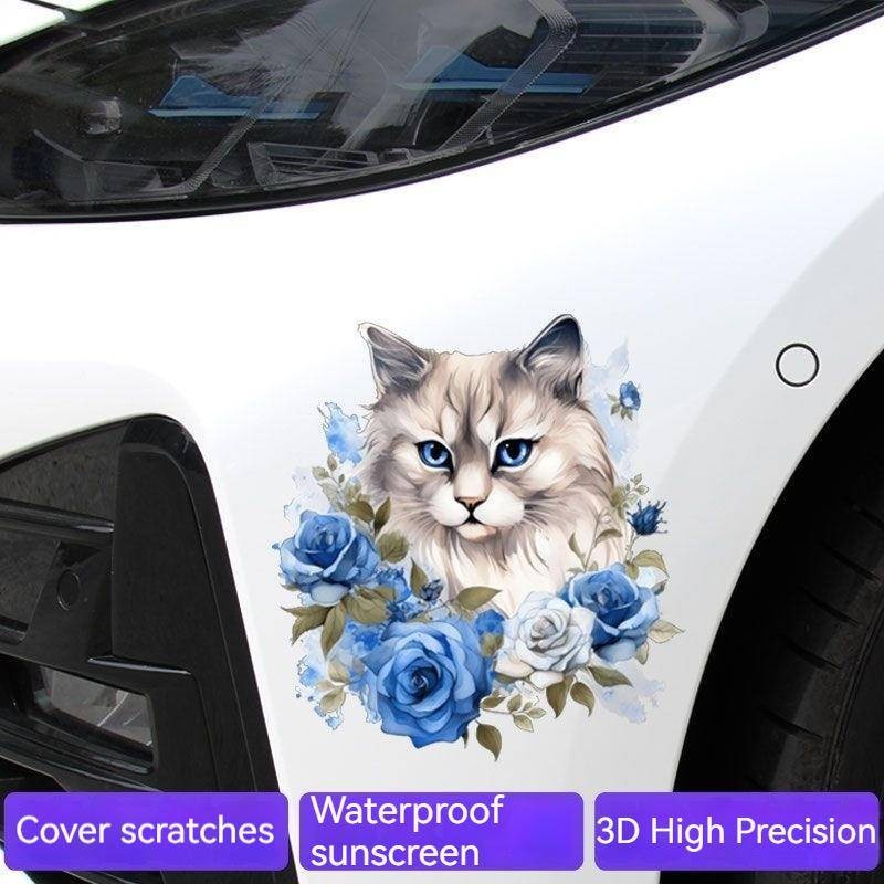 Watercolor Rose Cat Car Sticker Scratches Car Sticker Body Scratches ...