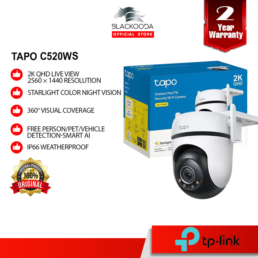 TP-LINK C520WS 1080P 2K 360 Pan Tilt Outdoor Weatherproof Wireless WiFi ...