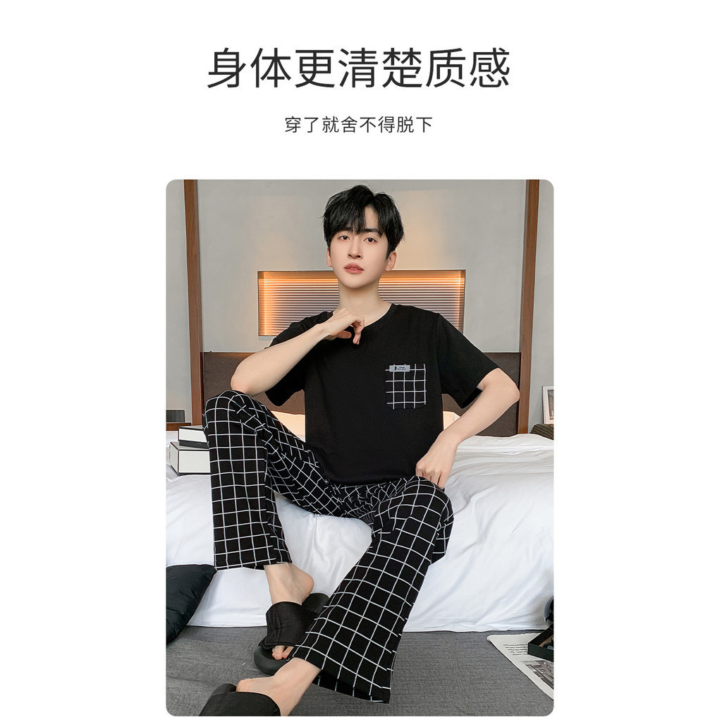 baju tidur lelaki L-4XL Plus Size Pyjamas Men Cotton Short Sleeve ...