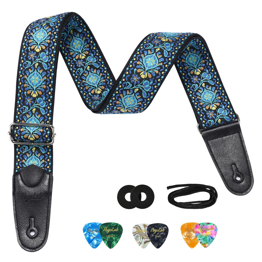 POGOLAB PGS-12 Guitar Strap 2 Inch Wide Jacquard Embroidery Cotton ...