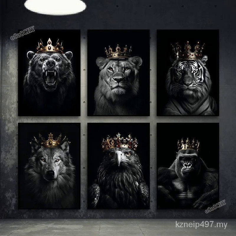 Black White Animal Kingdom Posters Canvas Print Wall Art Painting Wild ...