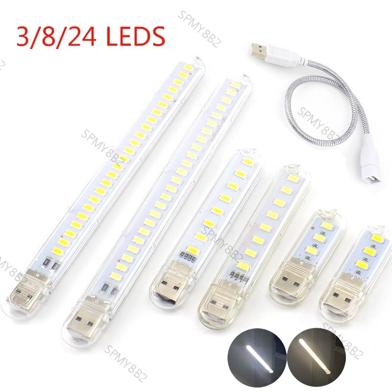 Mini 3/8/24 LED 5V USB DC Warm White Lamp Book Reading FLashlight Night ...