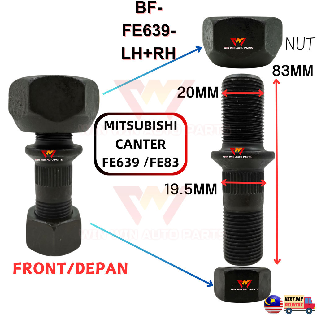 Mitsubishi Canter FE639 / FE83 (Front/Depan) Wheel Hub Bolt With Nut ...