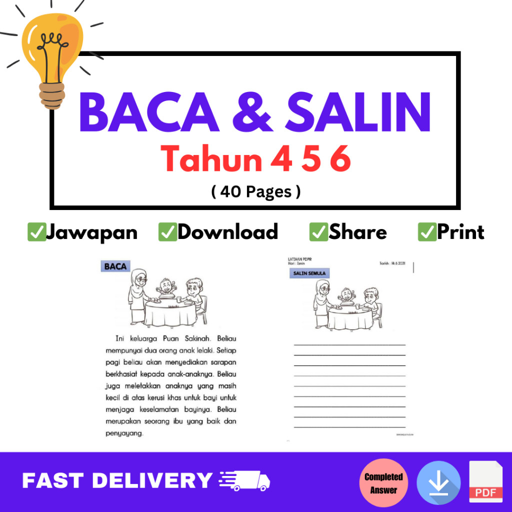 [Softcopy PDF] BACA DAN SALIN CERITA PENDEK | Tahun 4 5 6 | Tadika | Shopee Malaysia