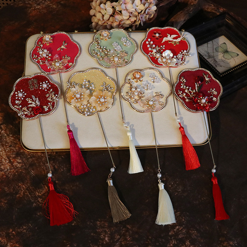 [TMNZVV] Chinese Wedding Photo Group Fan Ancient Exquisite Handmade Fan ...