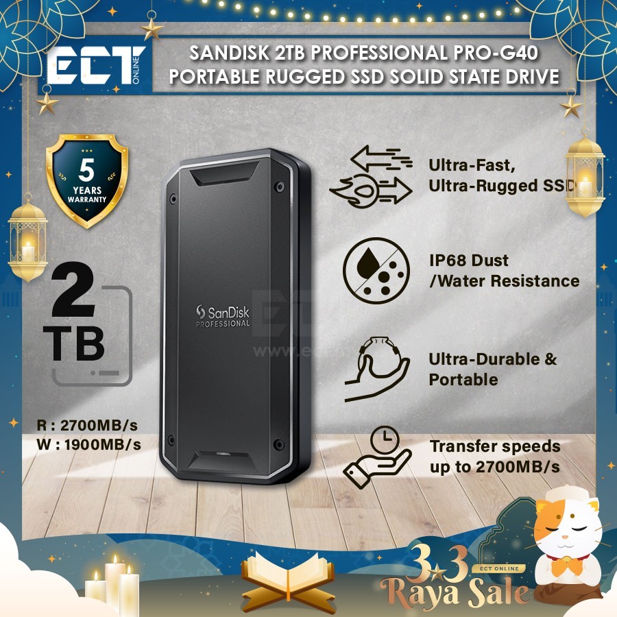 Sandisk 2TB Professional PRO-G40 Portable Rugged SSD Solid State Drive ...
