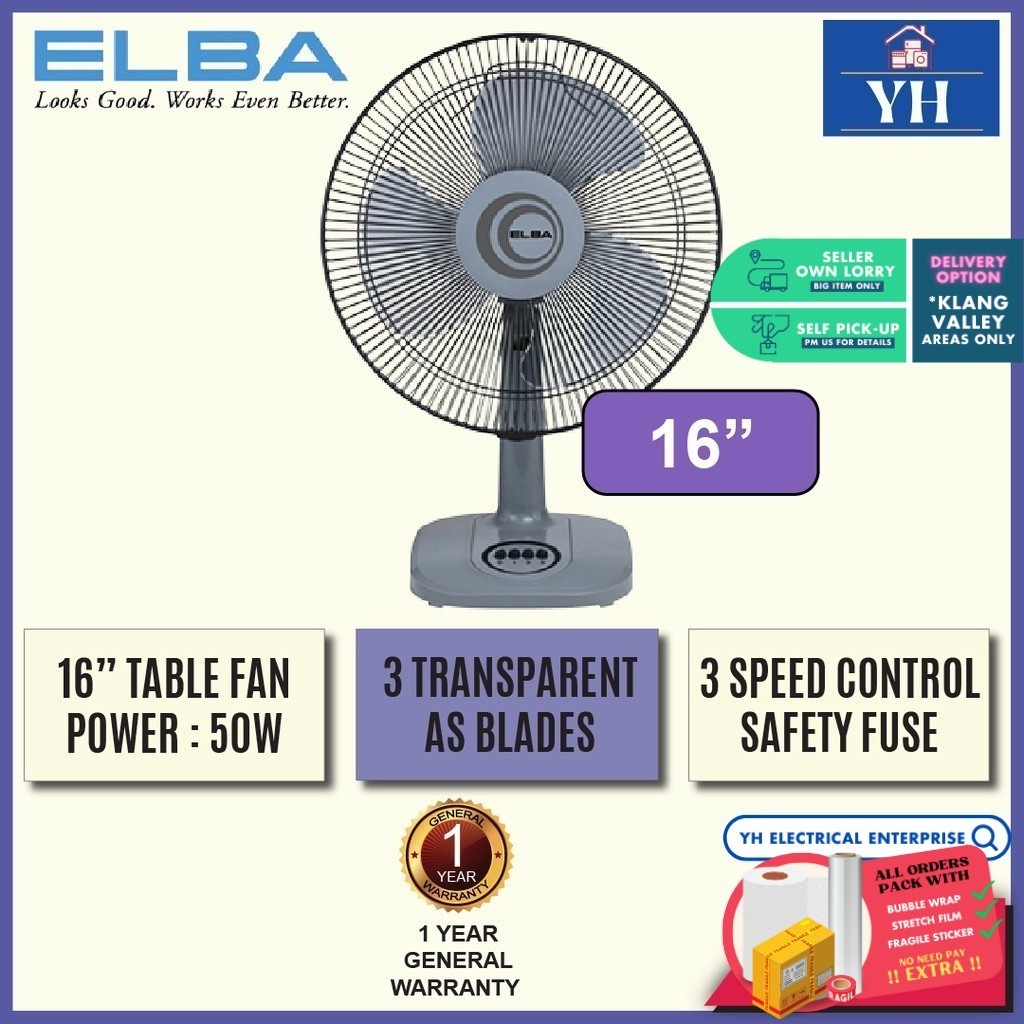 Elba 16" 3 Blades 3 Speeds Desk Fan Table Fan - ETF-G1620(GR) | Shopee ...