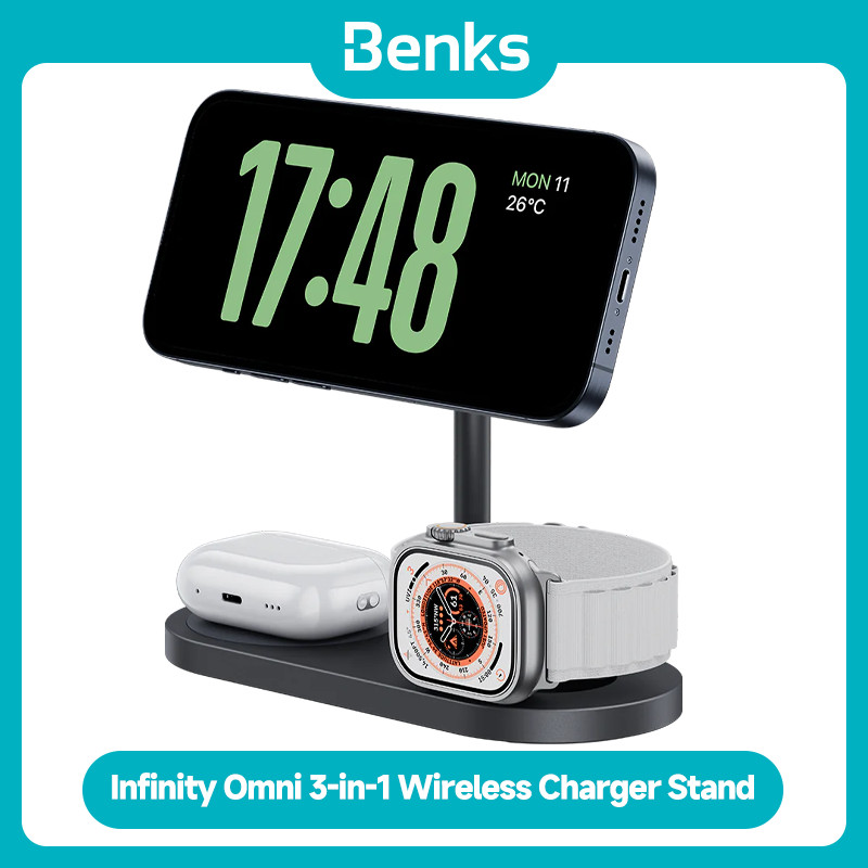 [Benks Official] Benks Infinity Omni 3-in-1 Wireless Charger Stand for Phone 15W Fast Charging ...