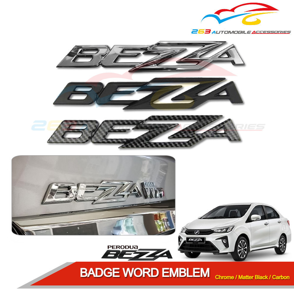 BADGE WORD LETTER EMBLEM 'BEZZA' 18.4 CM X 3 CM (BLACK / CHROME ...
