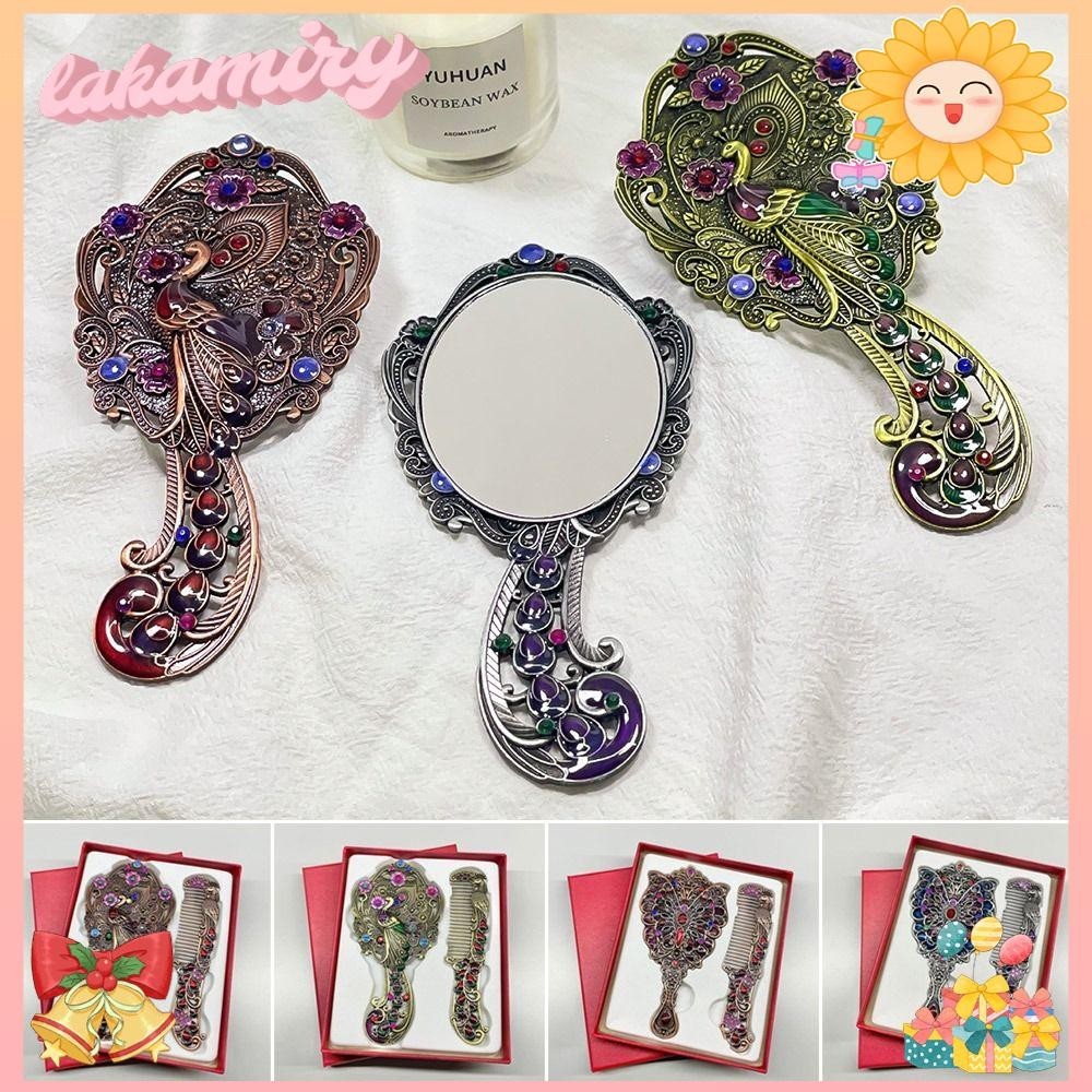 LAKAMIRY Retro Small Mirror, with Metal Handle Vintage Makeup Mirrors ...