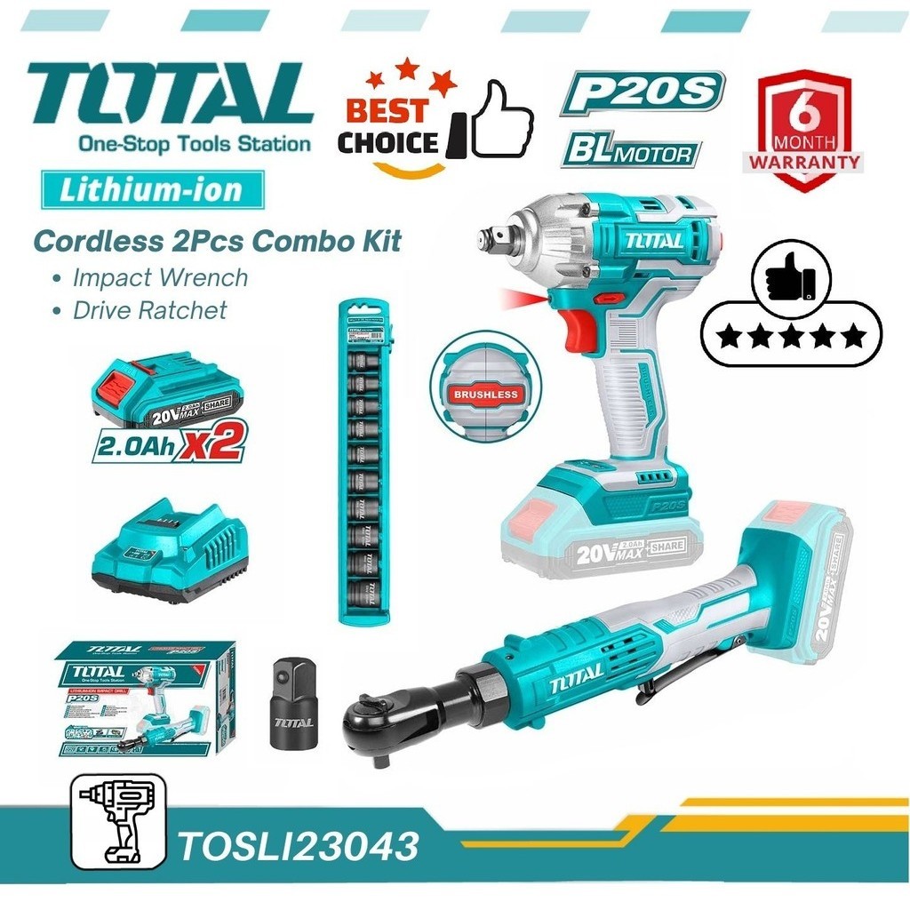 Total Tools 20V Li-ion Cordless Combo Ratchet & Impact Wrench Set ...