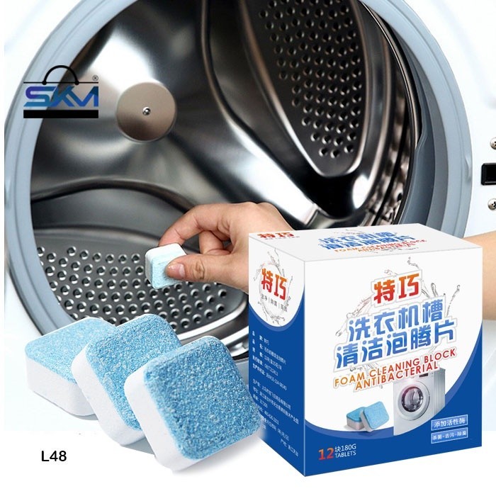 SKM (12PCS) Effervescent Cubes Washing Machine Tank Cleaner Tablet Sn ...