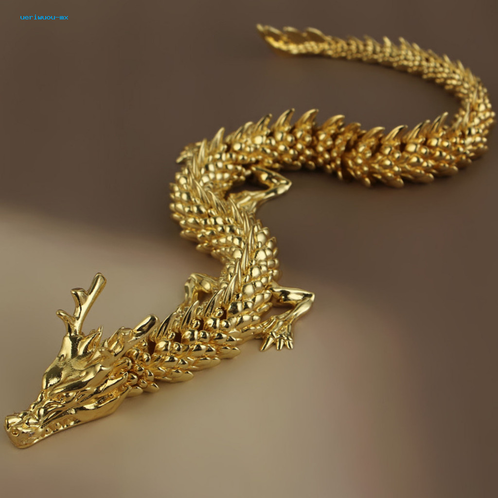 ueriwuou Golden Dragon Figurine Movable Joints Dragon Toy Golden ...