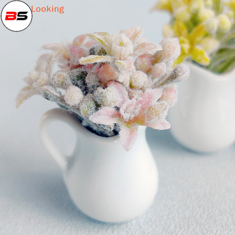 BS 1:12 Dollhouse Miniature Milk Bottle Flocking Flower Plant Flower ...