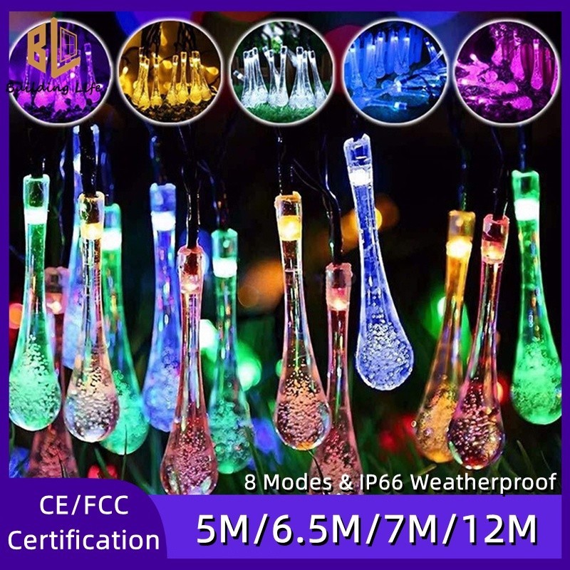 Solar Outdoor Water Drop Crystal Lights Waterproof Fairy String Lights ...