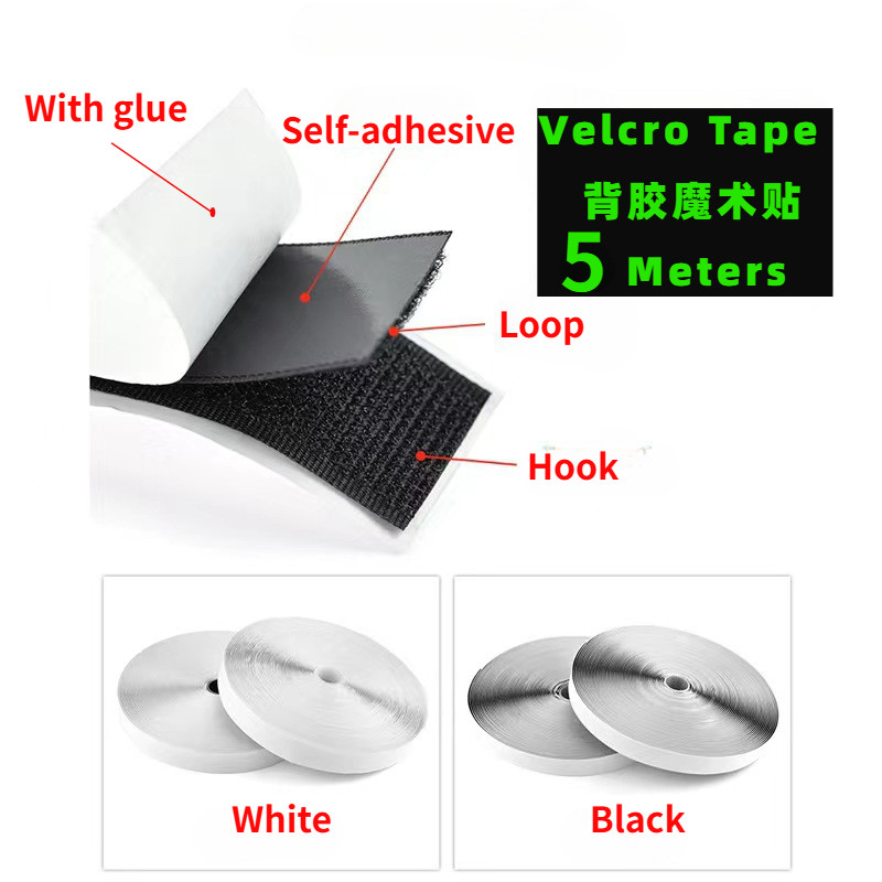 5 Meters Self-adhesive Velcro /Black White Hook and Loop Self Adhesive ...