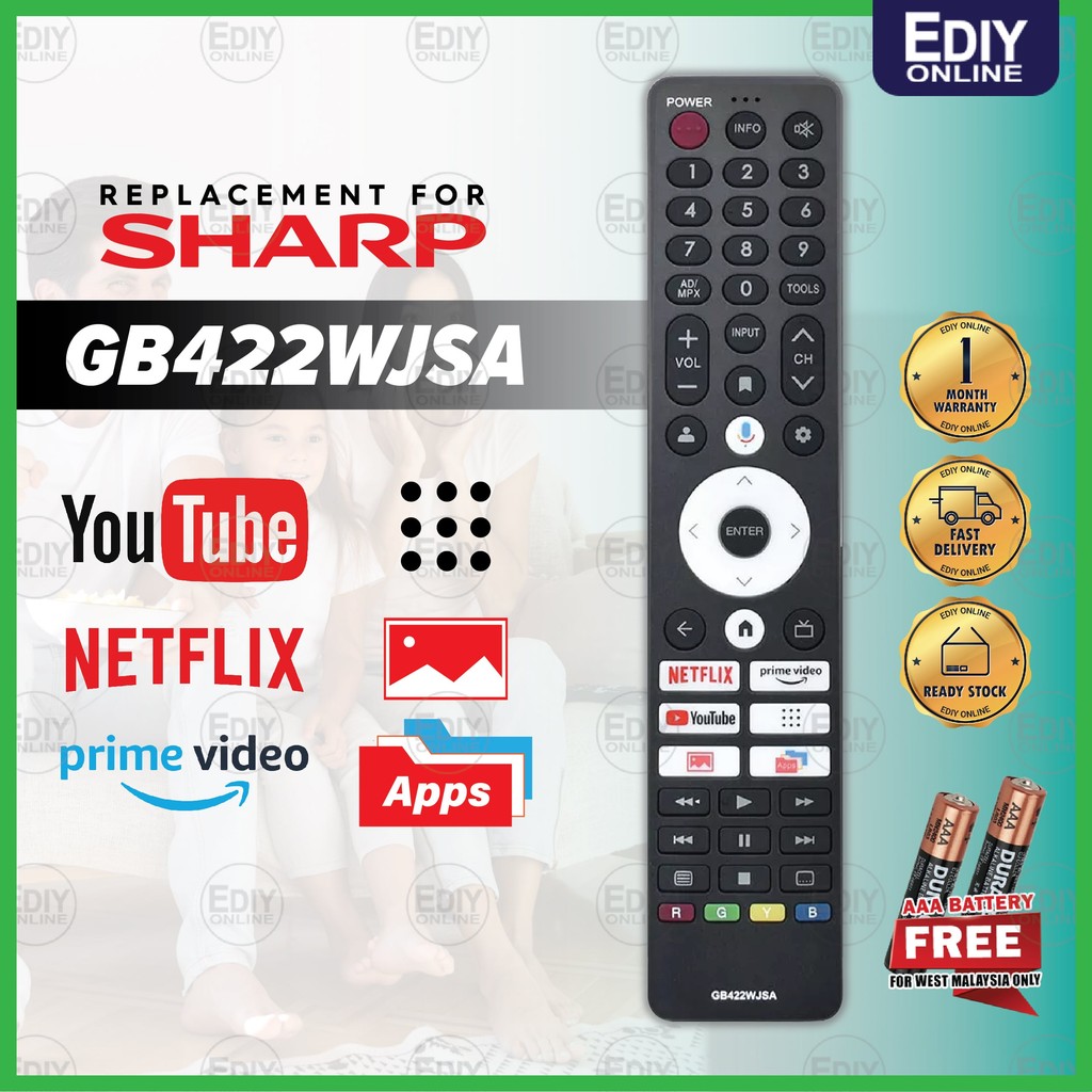 【𝐅𝐑𝐄𝐄 𝐁𝐀𝐓𝐓𝐄𝐑𝐘 𝐀𝐀𝐀𝐗𝟐】Replacement Remote For SHARP GB422WJSA Aquos ...