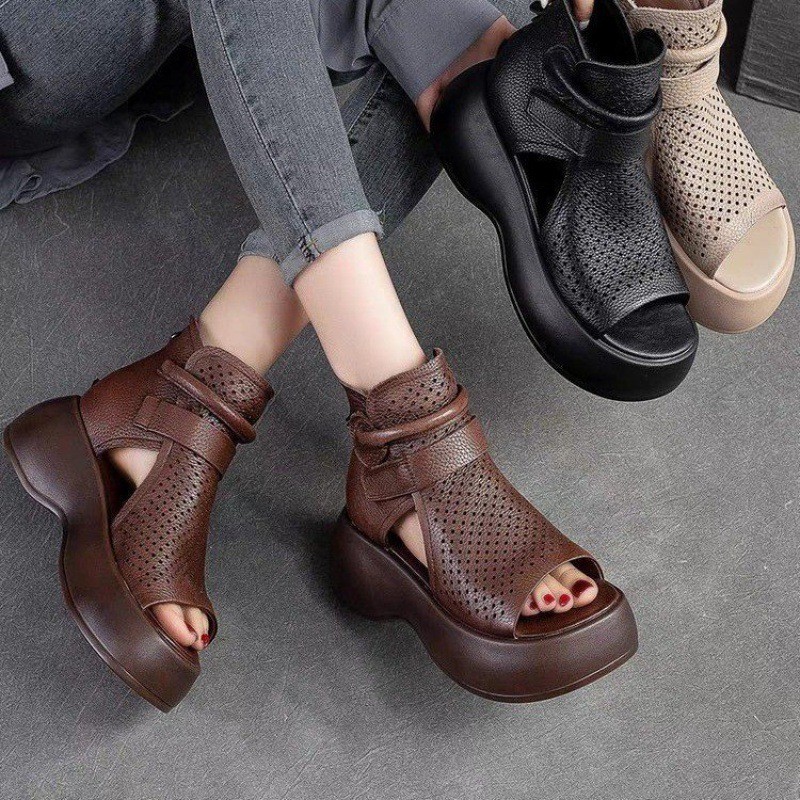 2025 Sandal Rom untuk Pakaian Luar, Sandal Wanita Bertingkat Tinggi ...