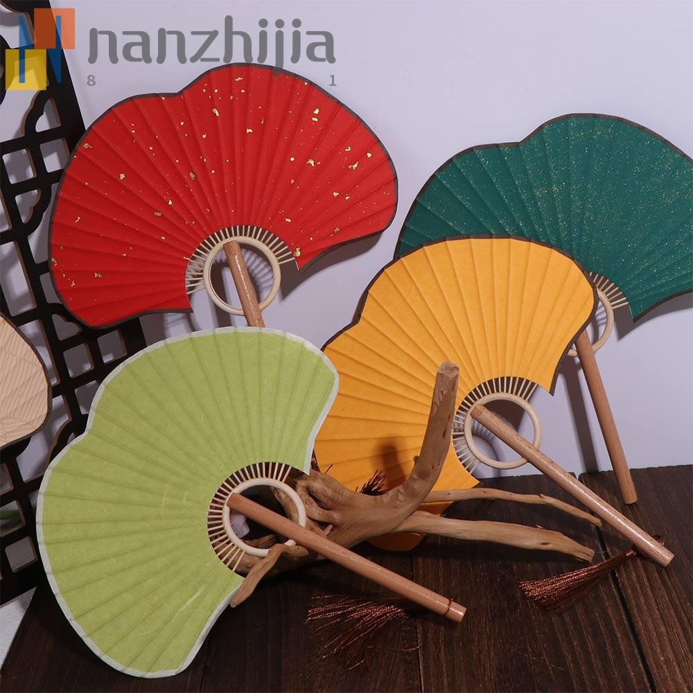 NANZHIJIA Rice Paper Fan, Double-sided Vintage Ginkgo Round Fan, DIY ...