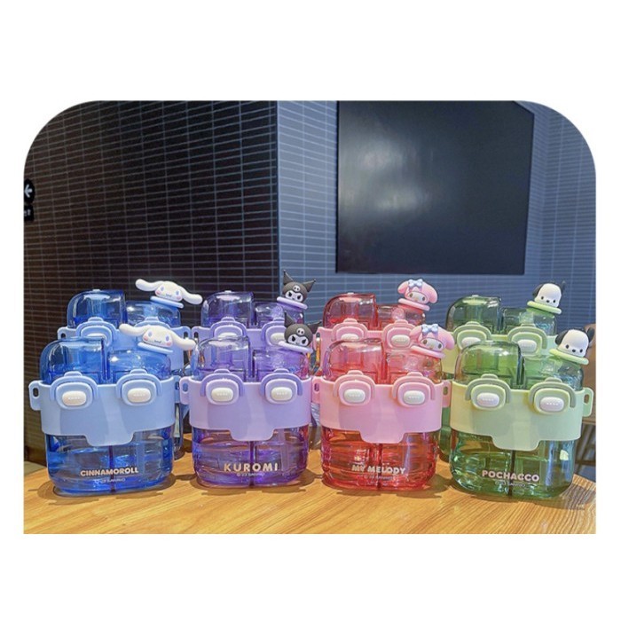 Tritan Melody Pochacco Cinnamoroll Kuromi Two Tube Sip Bottle | Shopee ...