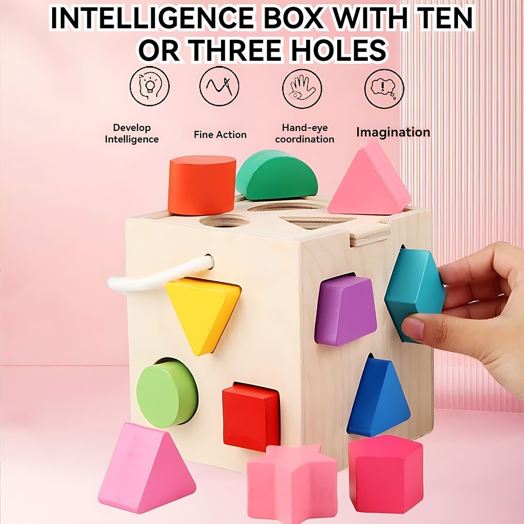 13 Holes Shape Sorting Cube Box Blocks Cube Montessori Kids Toys Early ...