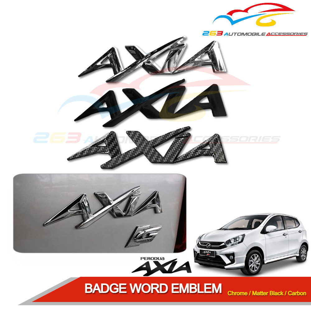 BADGE WORD LETTER EMBLEM 'AXIA' 17 CM X 4.5 CM (BLACK / CHROME / CARBON ...