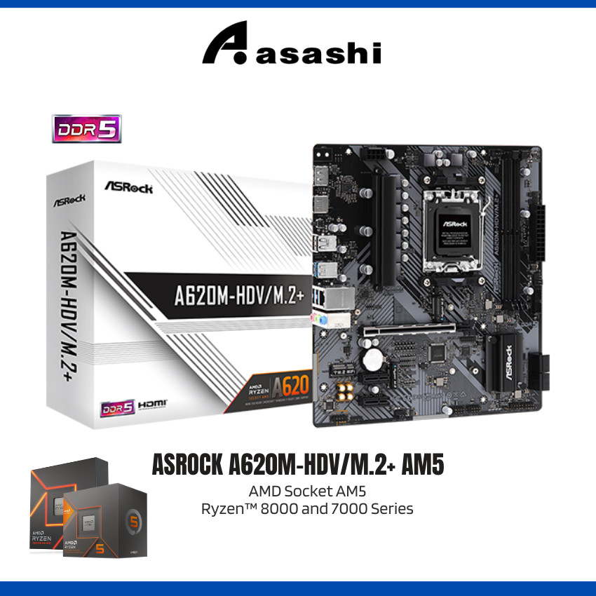 Asrock A620M-HDV/M.2 AM5 MAINBOARD COMBO AMD RYZEN 7 7800X3D / 7700X ...
