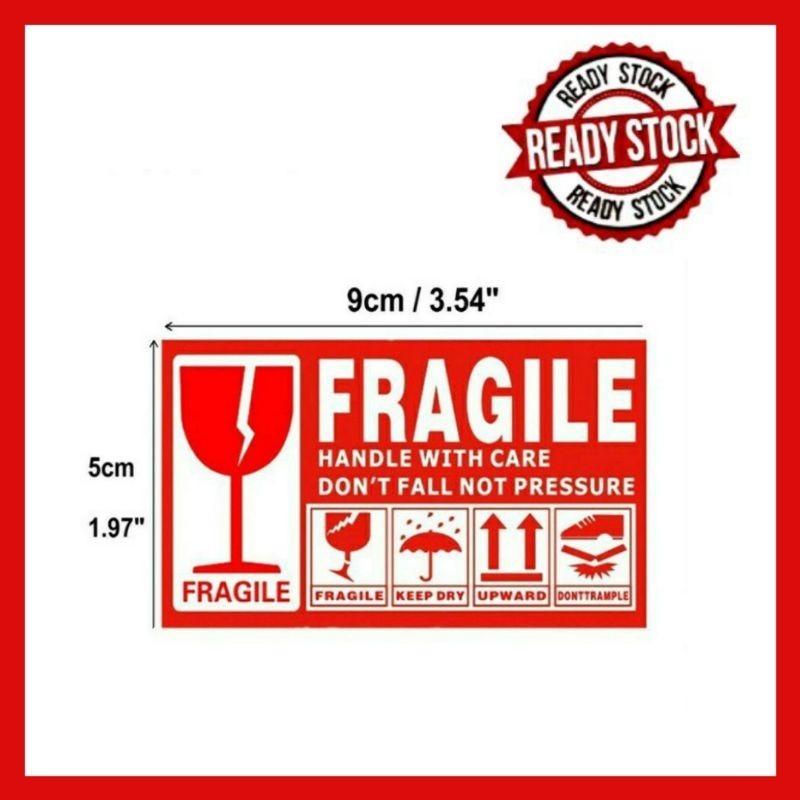 Fragile Sticker stiker mudah pecah 9cmx5cm For Pos laju DHL J&T Dan ...