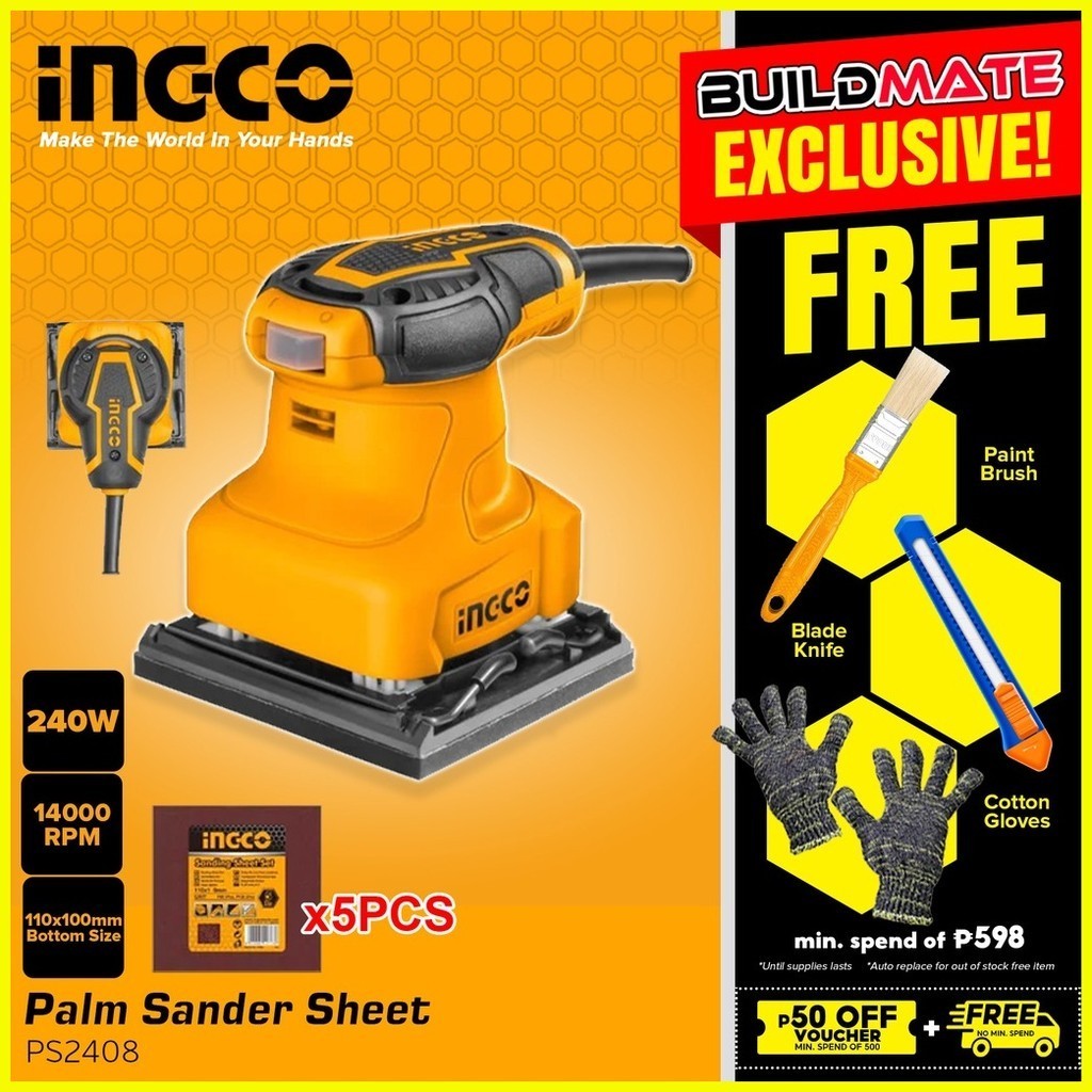 BUILDMATE Ingco Palm Sander Sheet Finish Sanding Machine 240W Electric ...