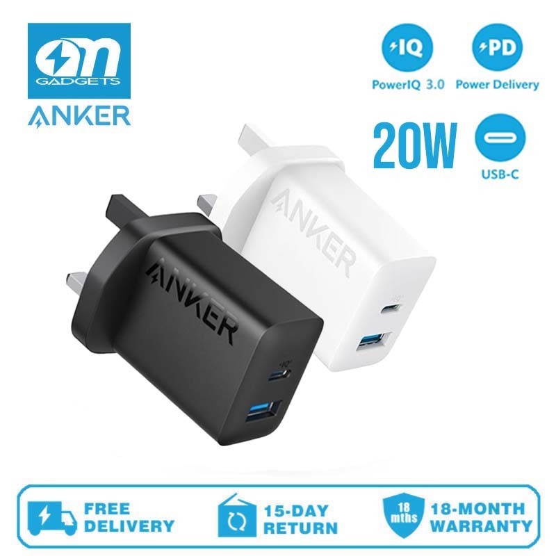 Anker A2348 20W Dual Port USB Fast Wall Charger, USB C Charger for lP ...