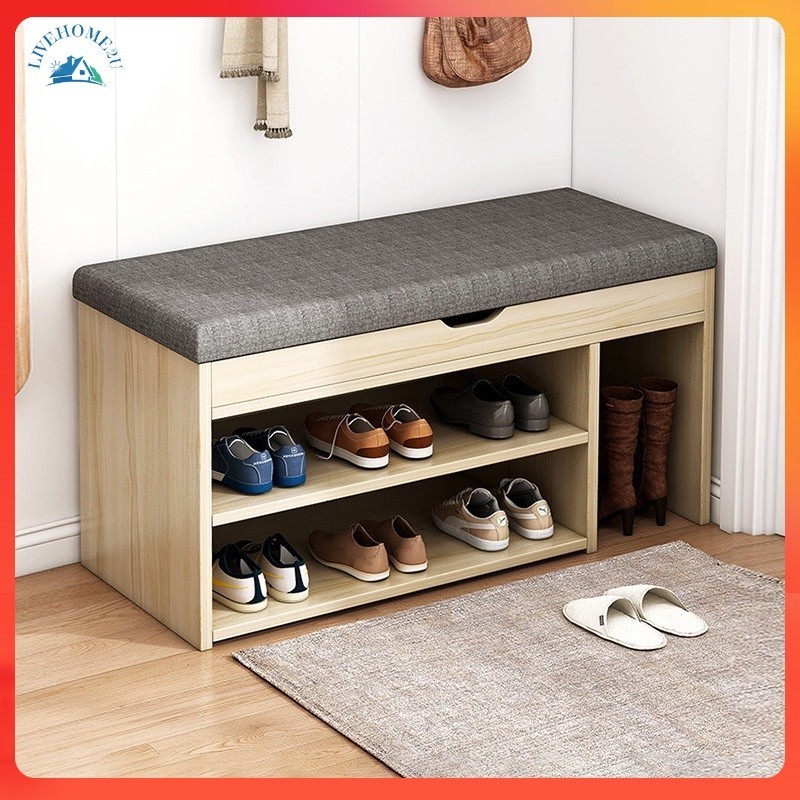 Wooden Shoe Cabinet with Cushioned Sofa Shoe Cabinet Shoe Rack Shoe ...