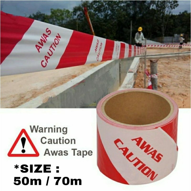Tape Awas Putih Merah/ Safety Barrier Tape Awas / Caution Tape Red ...